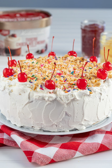 Banana Split Ice Cream Cake - kyleeskitchenblog.com